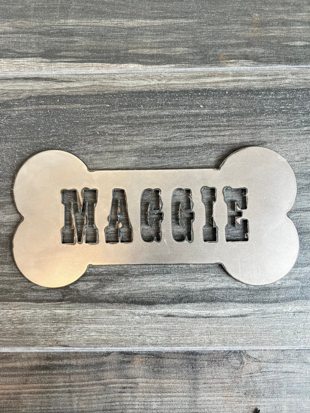 Metal Dog Bone with Name – Weathered Finishes LLC