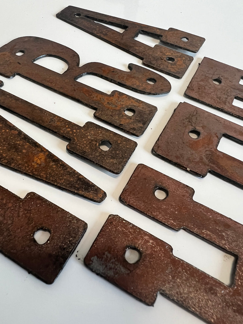 2 Inch Metal Letters and Numbers - Rusty or Natural Steel Finish - Pla ...